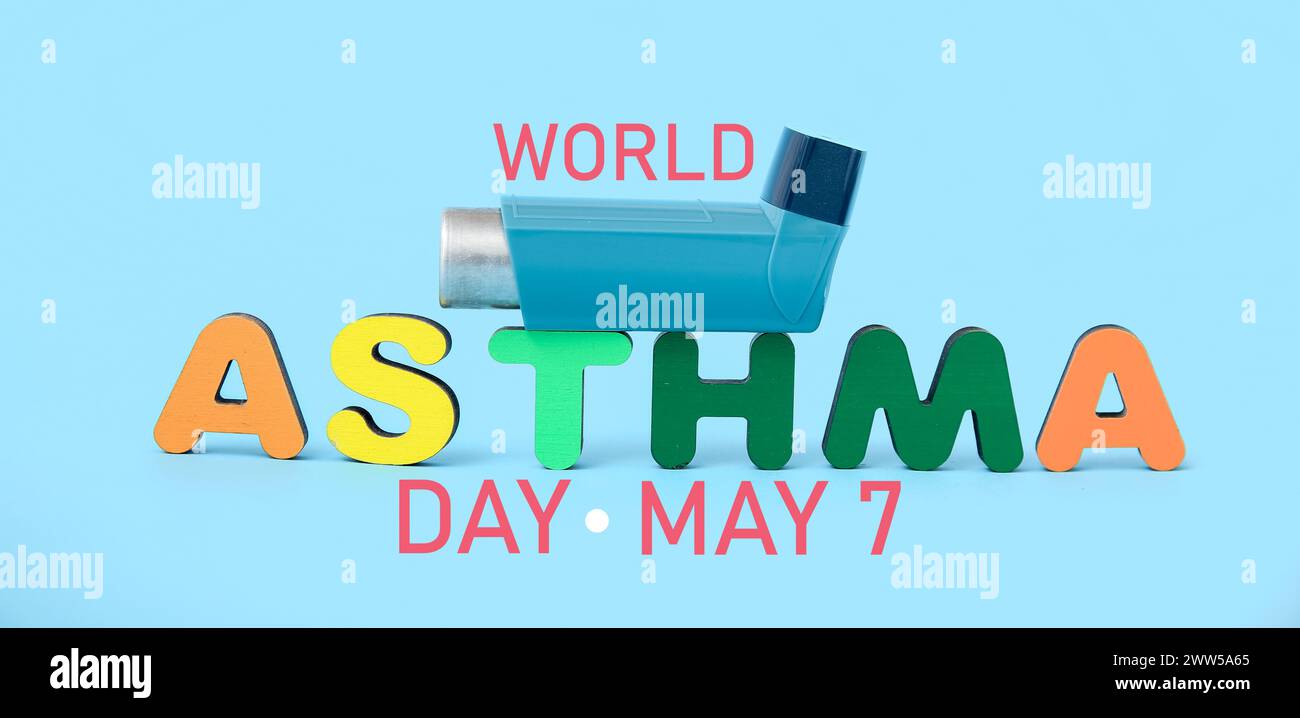 Banner for World Asthma Day with inhaler Stock Photo - Alamy