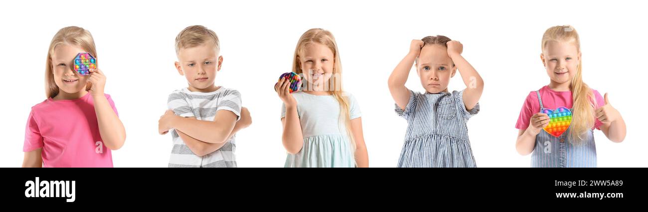 Set of little children with autism on white background Stock Photo - Alamy