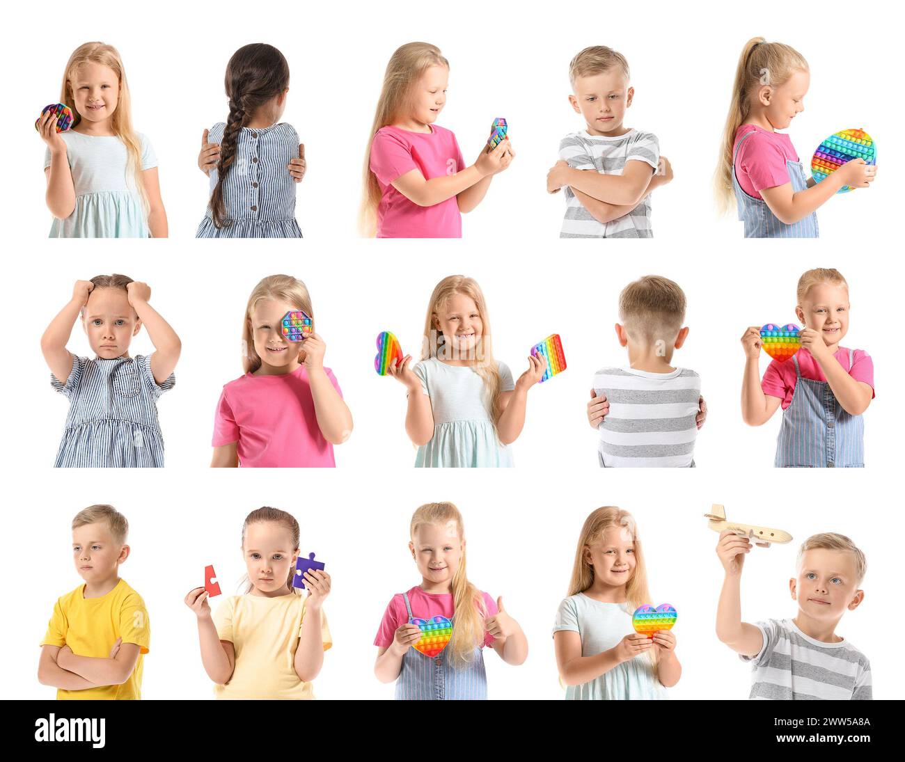 Set of little children with autism on white background Stock Photo - Alamy