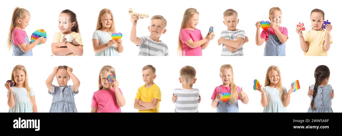Set of little children with autism on white background Stock Photo - Alamy