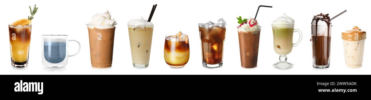 Set of different coffee isolated on white Stock Photo - Alamy