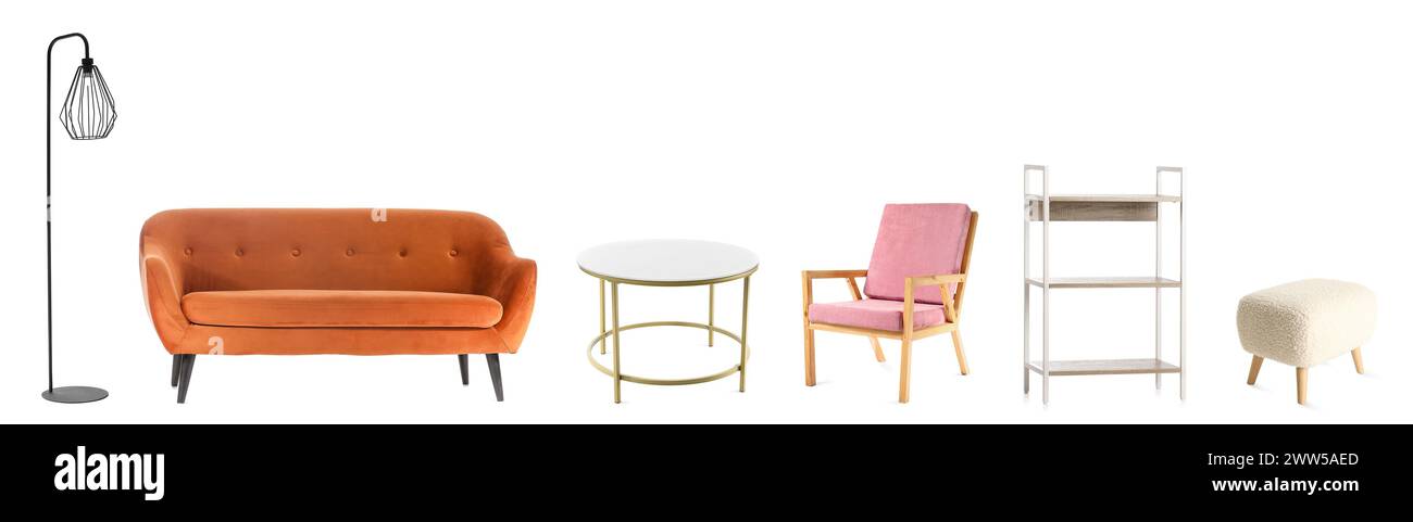 Set of different furniture isolated on white Stock Photo - Alamy