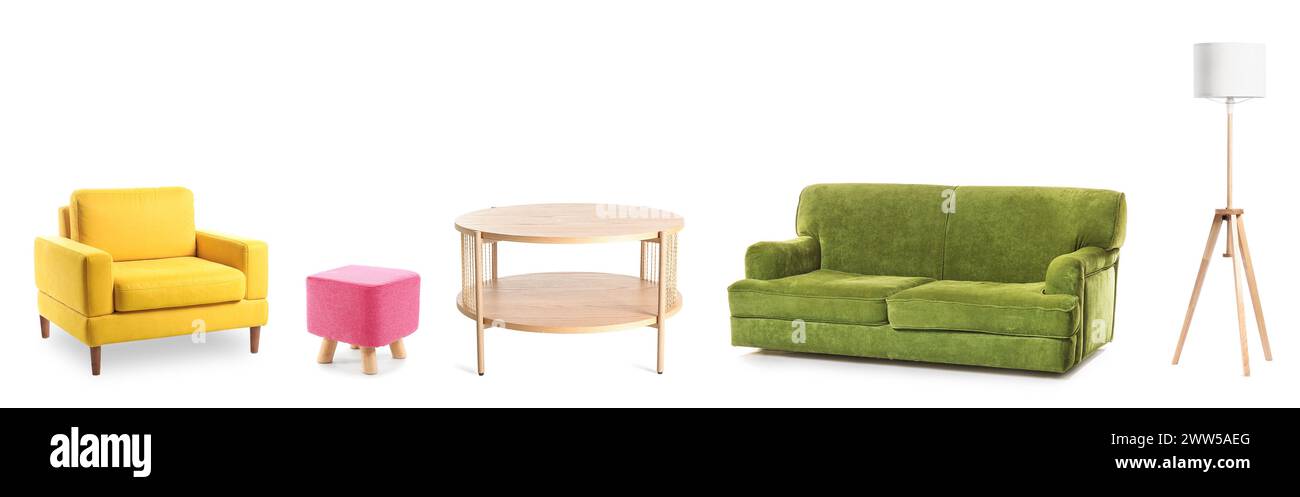 Set of different furniture isolated on white Stock Photo - Alamy