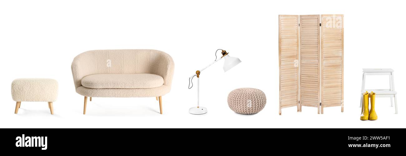 Set of different furniture isolated on white Stock Photo - Alamy