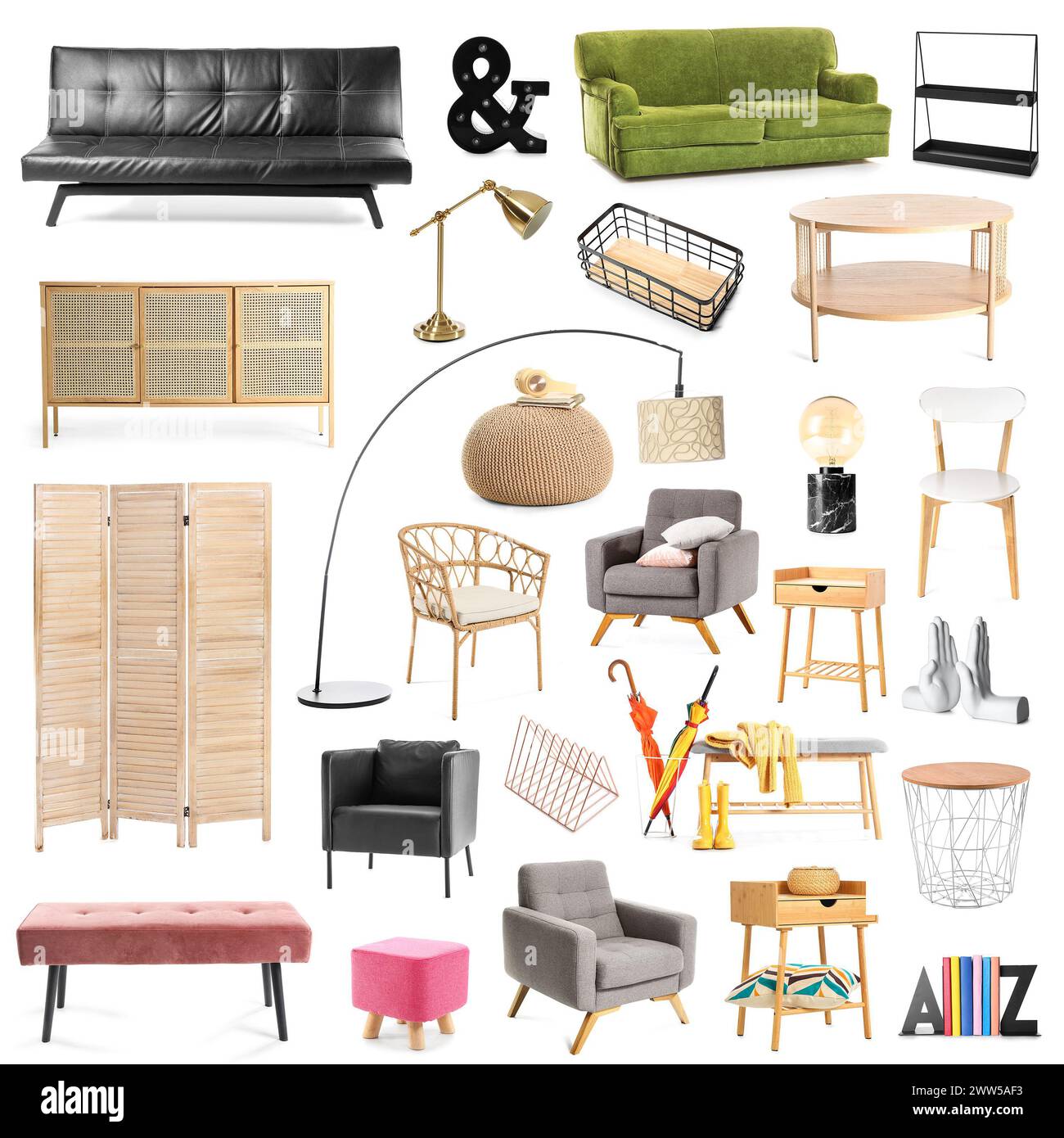 Set of different furniture isolated on white Stock Photo - Alamy