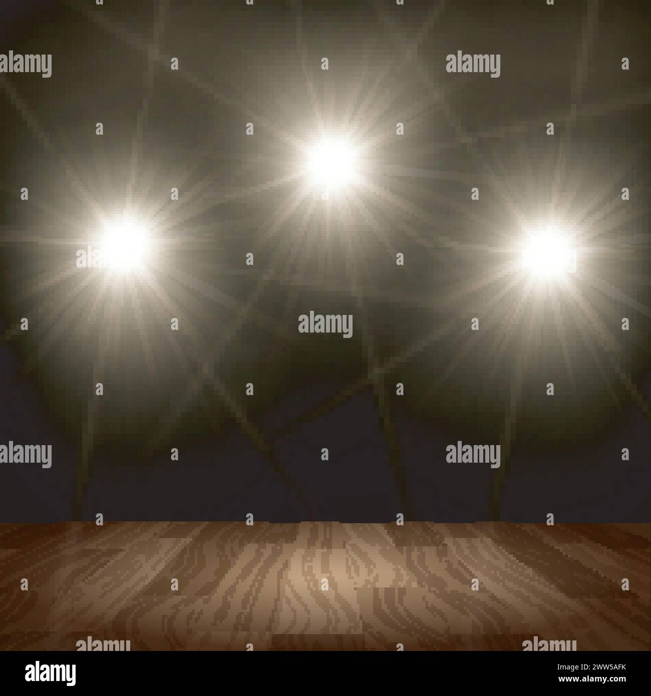 Bright Lights in Show Performance with Wood Floor, Vector Illustration ...