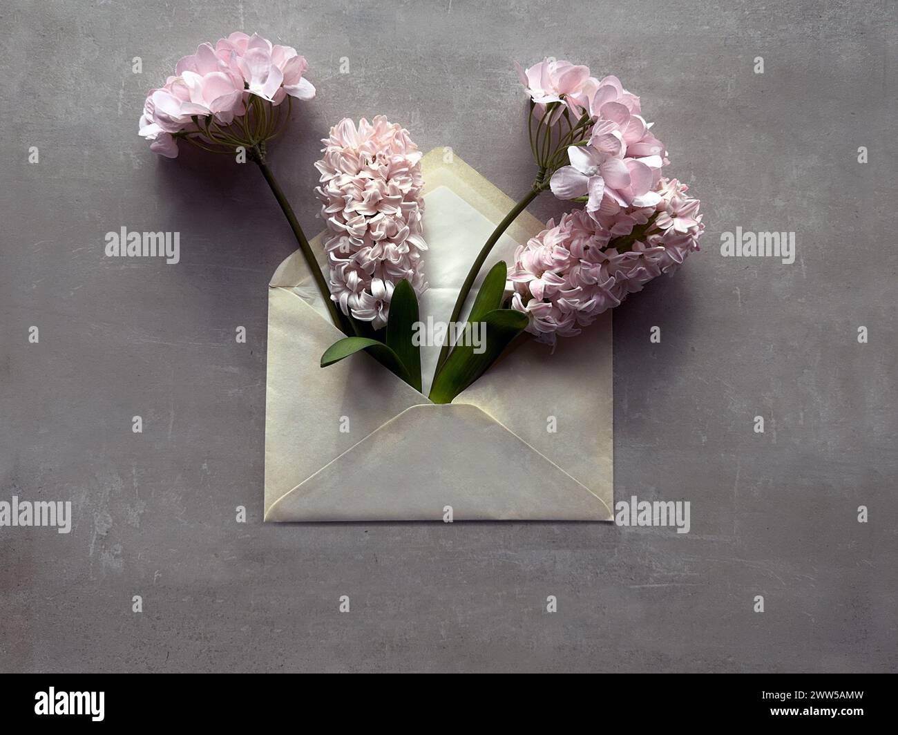 Three Pink Flowers Enclosed in an Envelope Stock Photo - Alamy