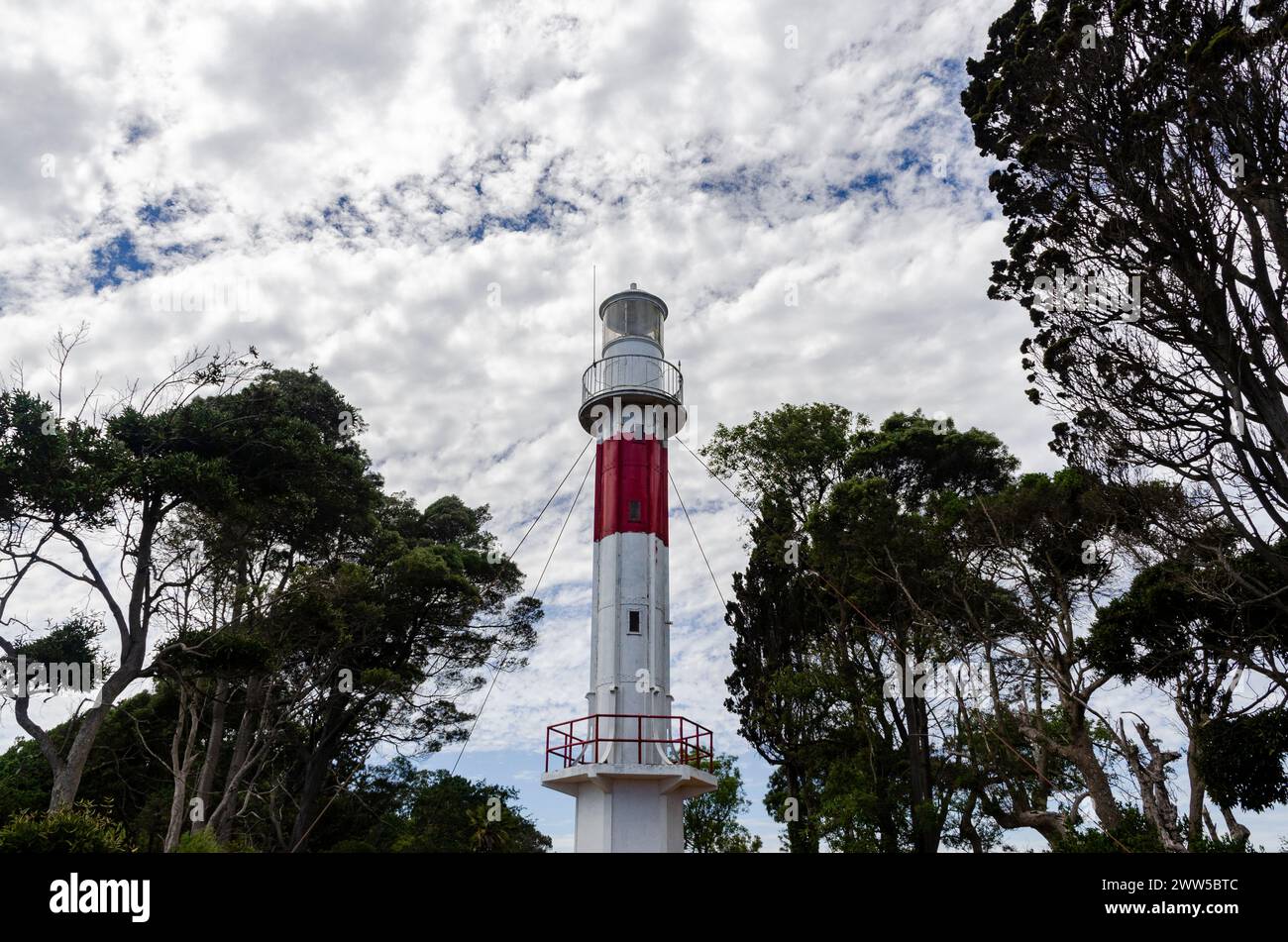 The old (1XIX century) lighthouse at the border of the Cousiño parl in Lota, Chile Stock Photo ...