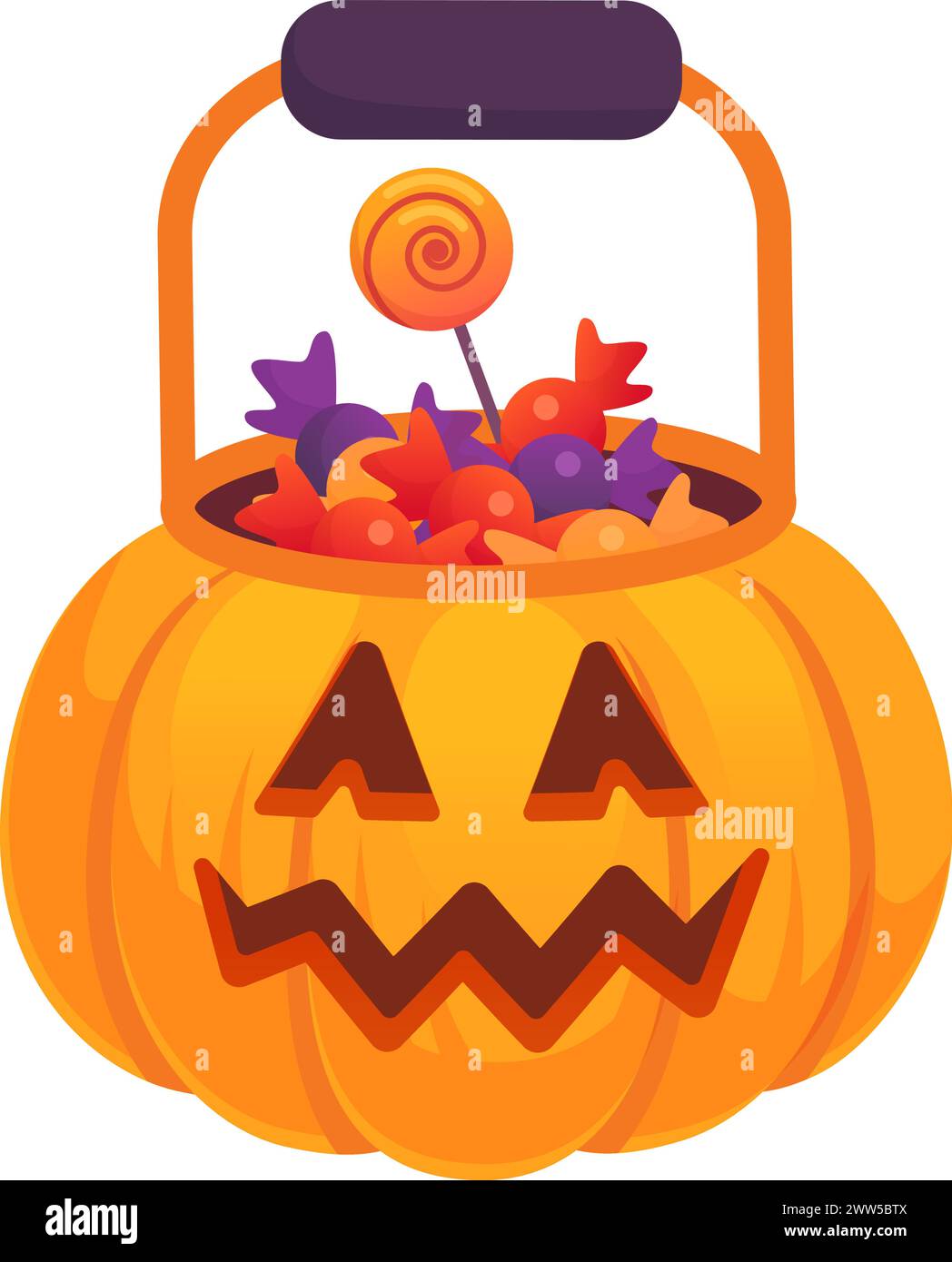 Halloween candy bucket. Cartoon pumpkin treat bag isolated on white ...