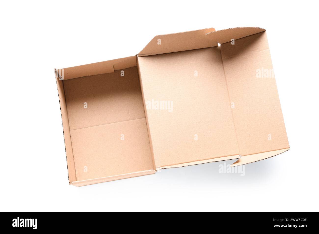 Open cardboard package on white background Stock Photo - Alamy