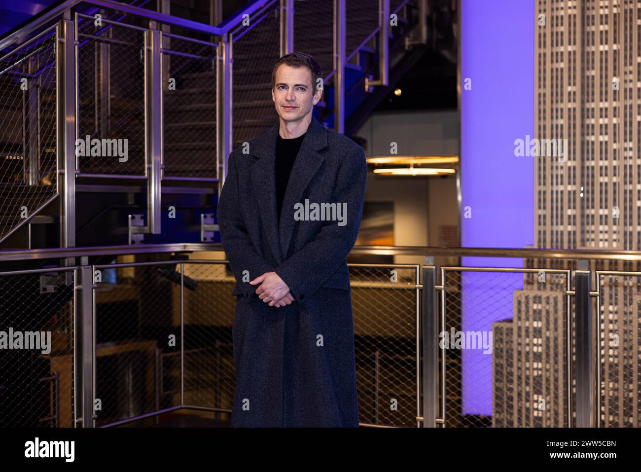 New York, USA. 21st Mar, 2024. Actor Hayden Christensen lit up the Empire State Building in New ...