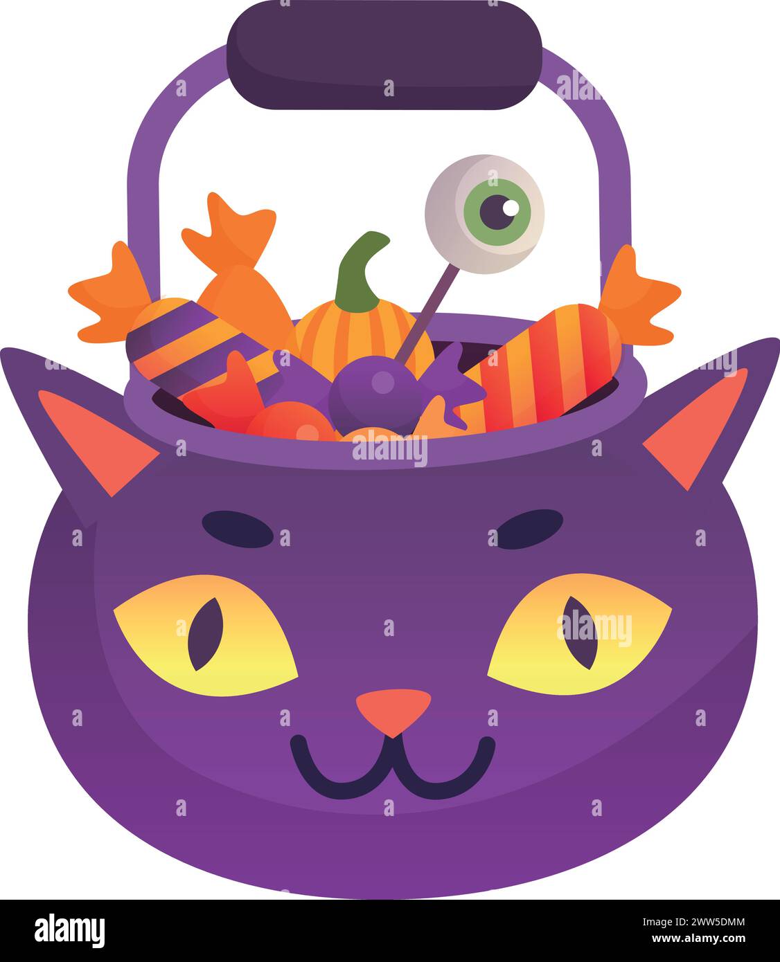 Funny cat head basket. Cartoon candy treat isolated on white background ...