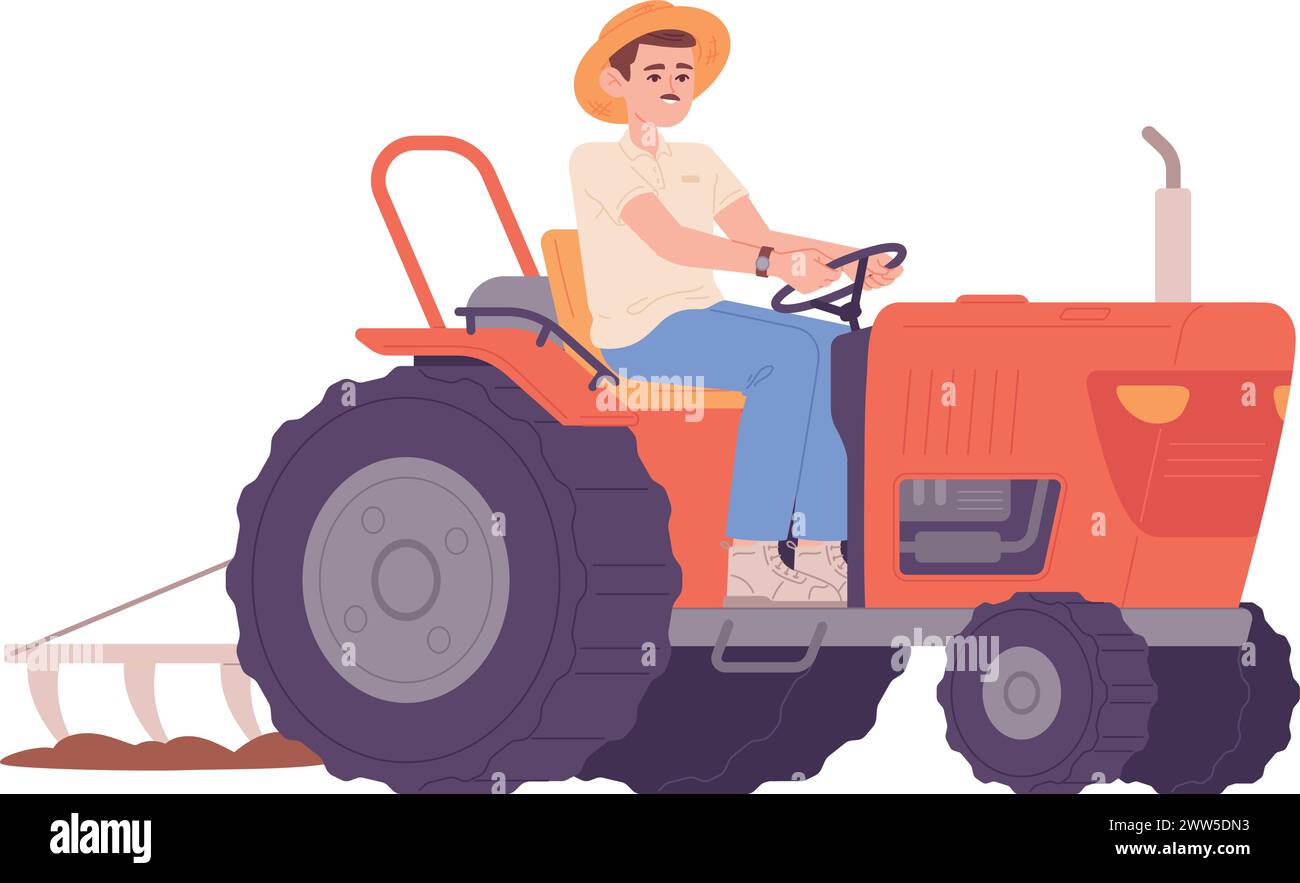 Farmer drive tractor. Rural agricultural machine worker isolated on ...