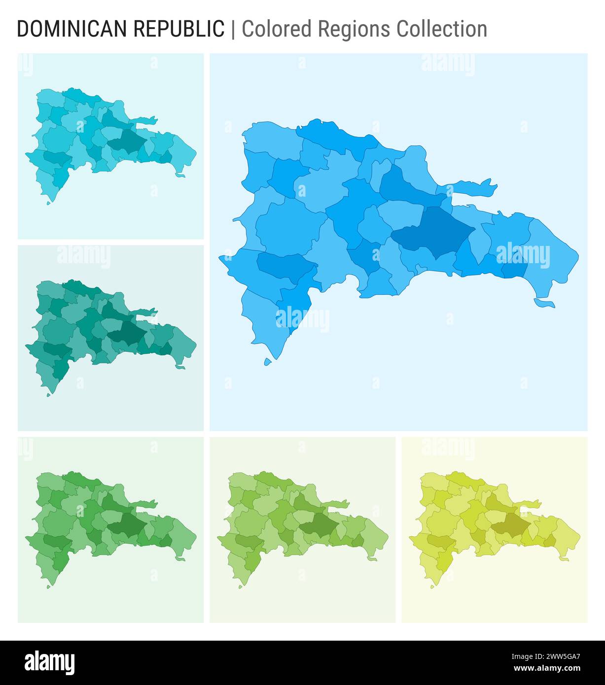 Dominican Republic map collection. Country shape with colored regions ...