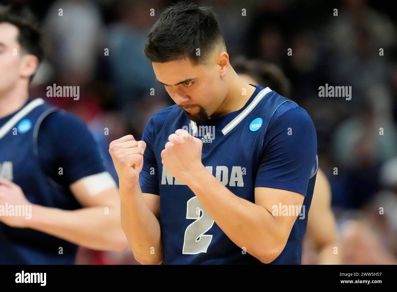 Nevada guard Jarod Lucas (2) reacts as he walks up court during the ...