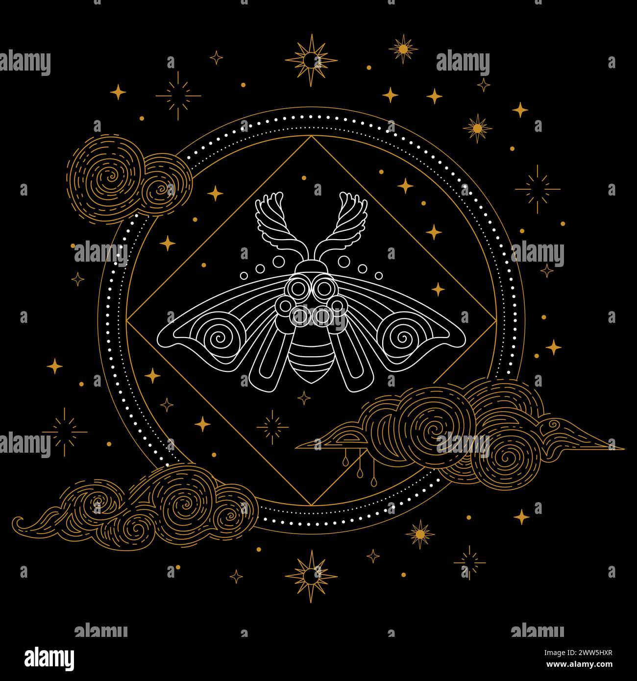 Celestial moth linear hand drawing vector illustration Stock Vector ...