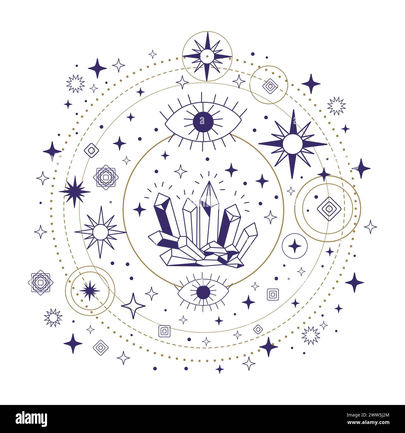 Celestial elements linear hand drawing vector illustration Stock Vector ...