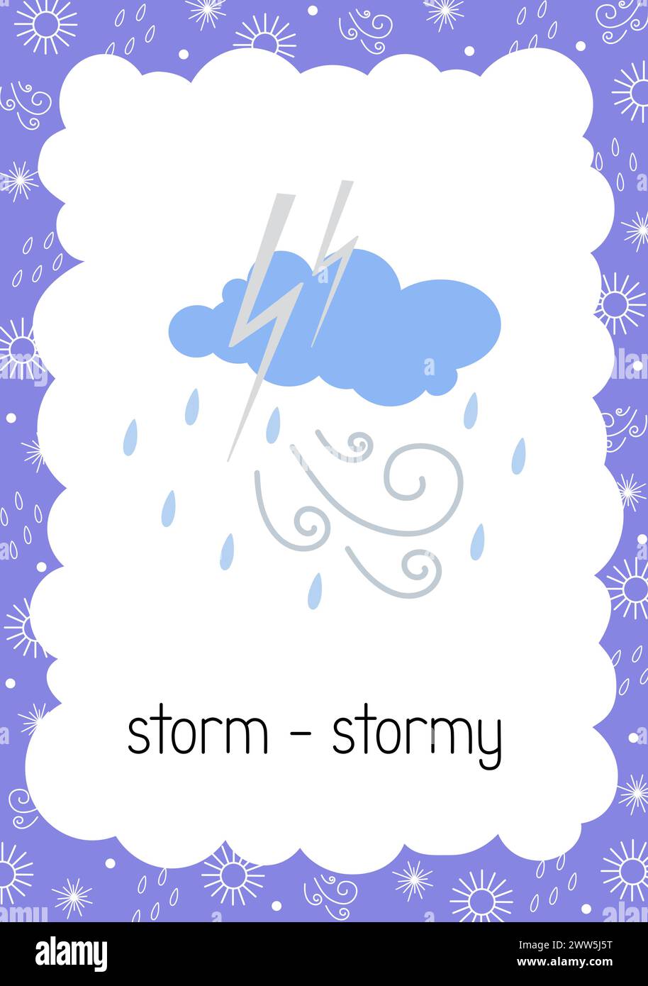 Weather flash card Storm Stormy topical vocabulary learning printable ...