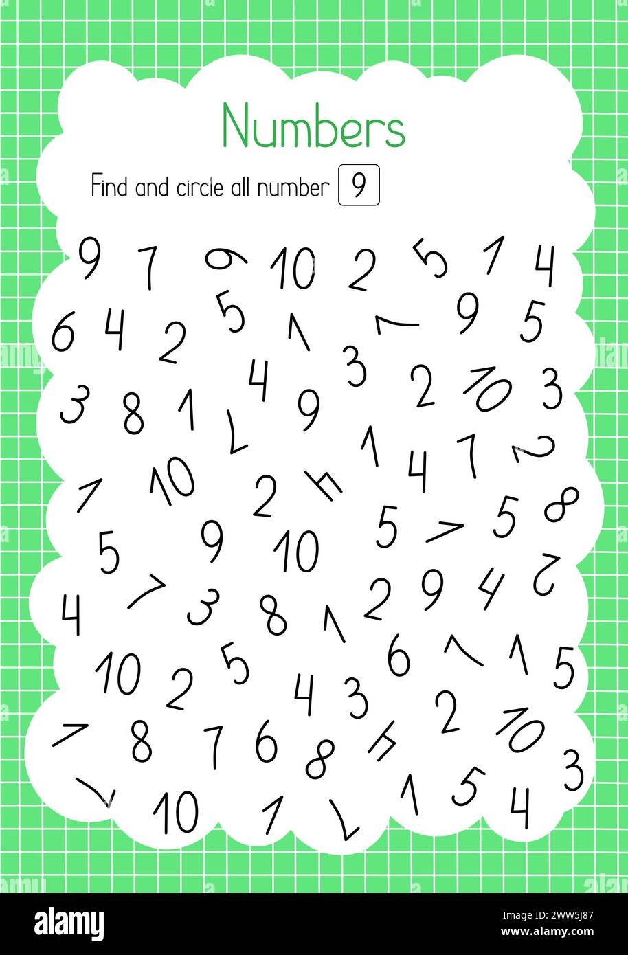 Find and circle number nine simple educational activity for children ...