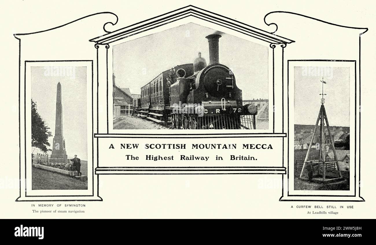 Vintage photograph of Steam train and monument, Leadhills and ...