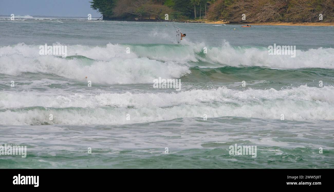 Surfing the Hanalei Bay on Kauai, Hawaii Stock Photo - Alamy