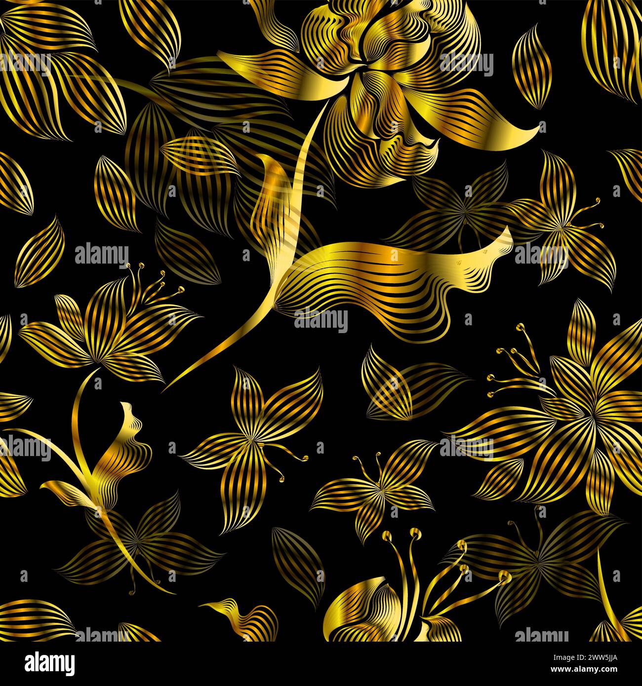 Seamless background of golden flowers. Vector illustration Stock Vector ...
