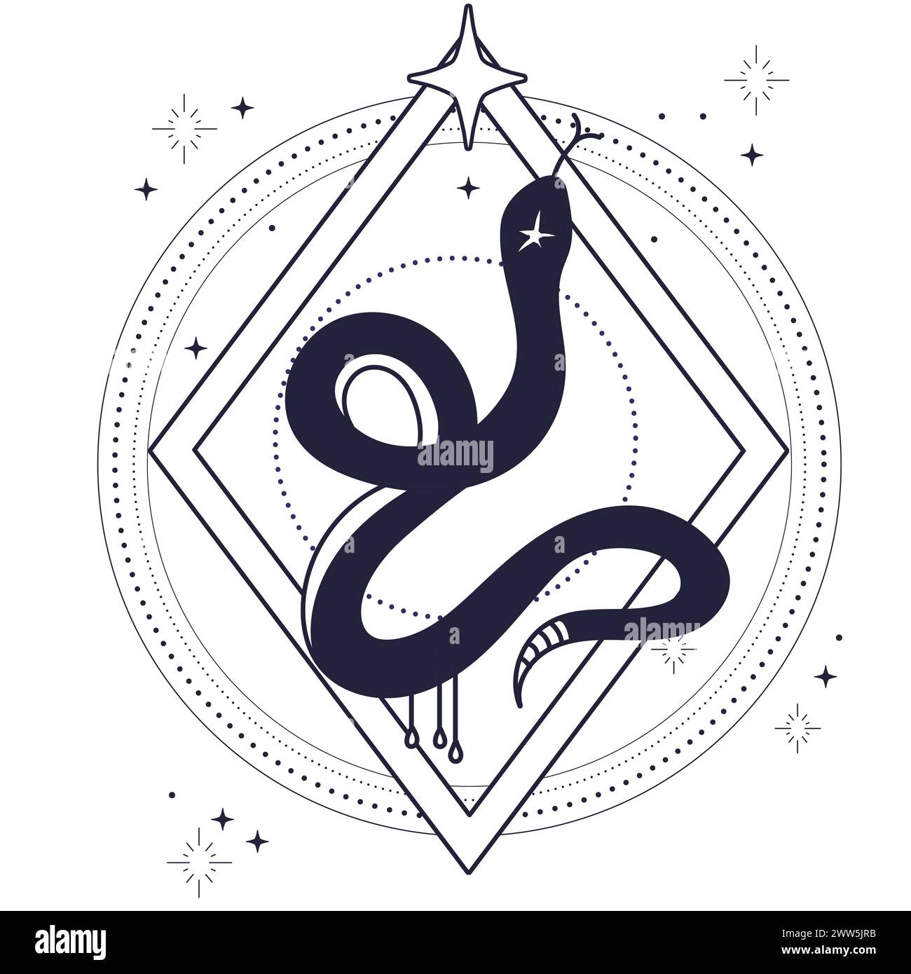 Celestial snake with stars. Modern magic witchcraft astrology card ...