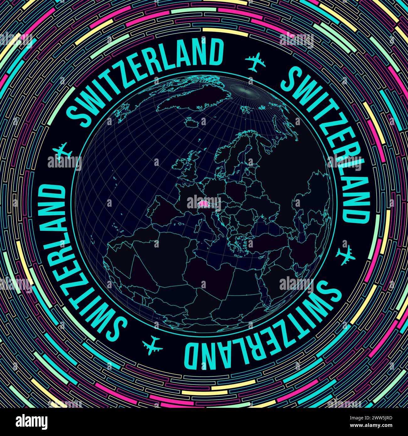 Switzerland on globe. Satellite view of the world centered to ...