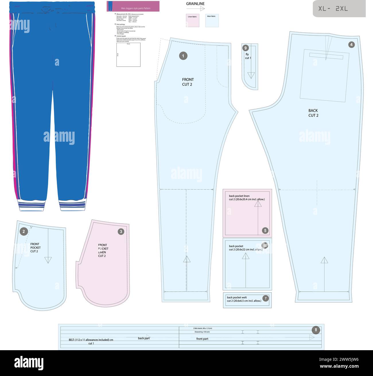 Stylish men joggers pants sewing pattern with pockets. Vector sewing ...