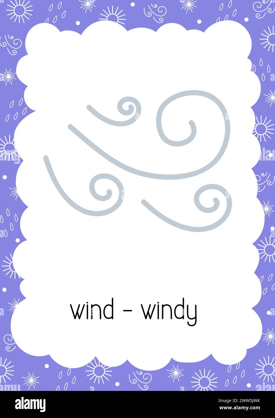 Weather flash card Wind Windy topical vocabulary learning printable ...
