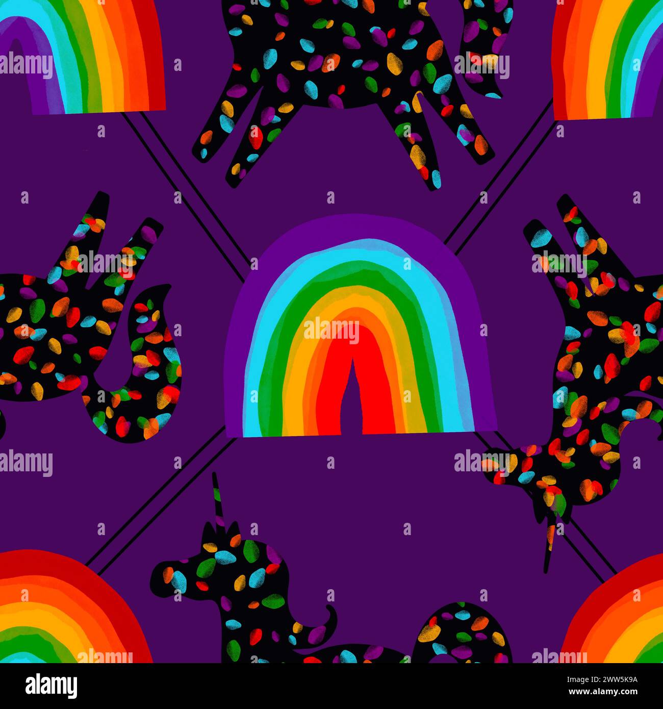 Summer cartoon animals print seamless lgbt rainbow and unicorn pattern ...