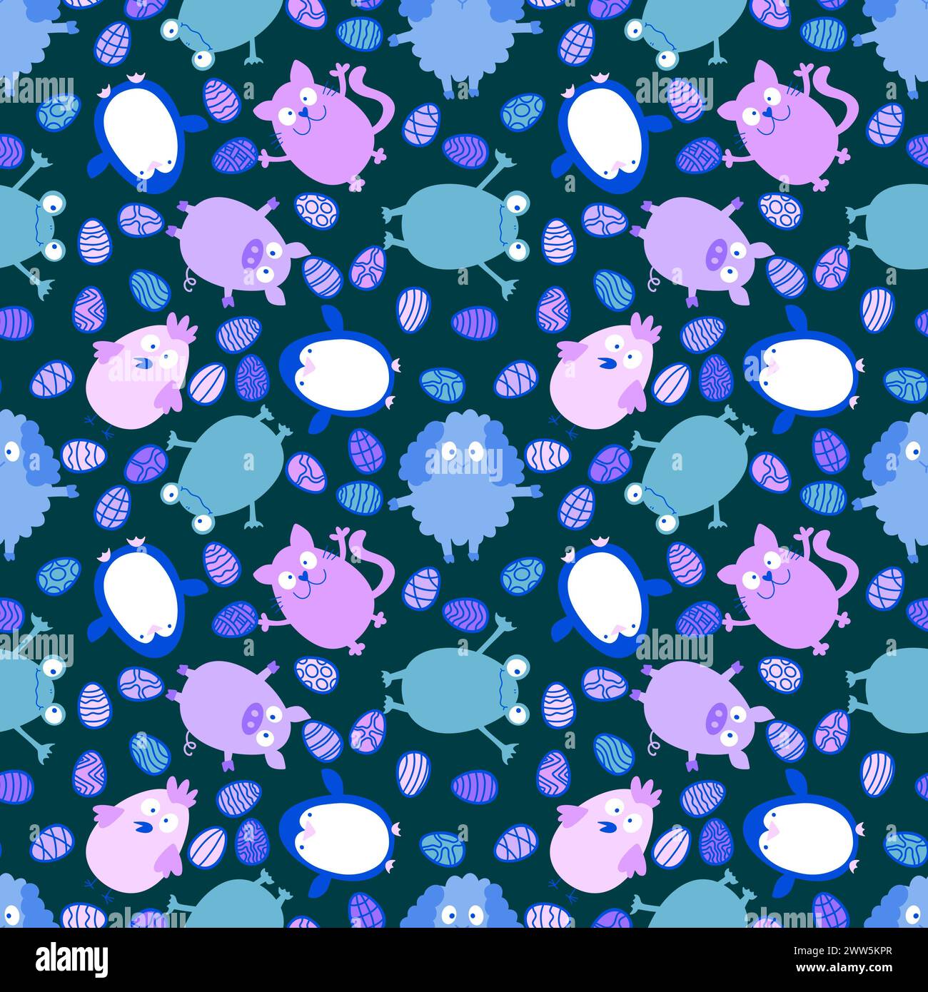 Easter animals and eggs seamless penguin and cats and frogs and chicken ...