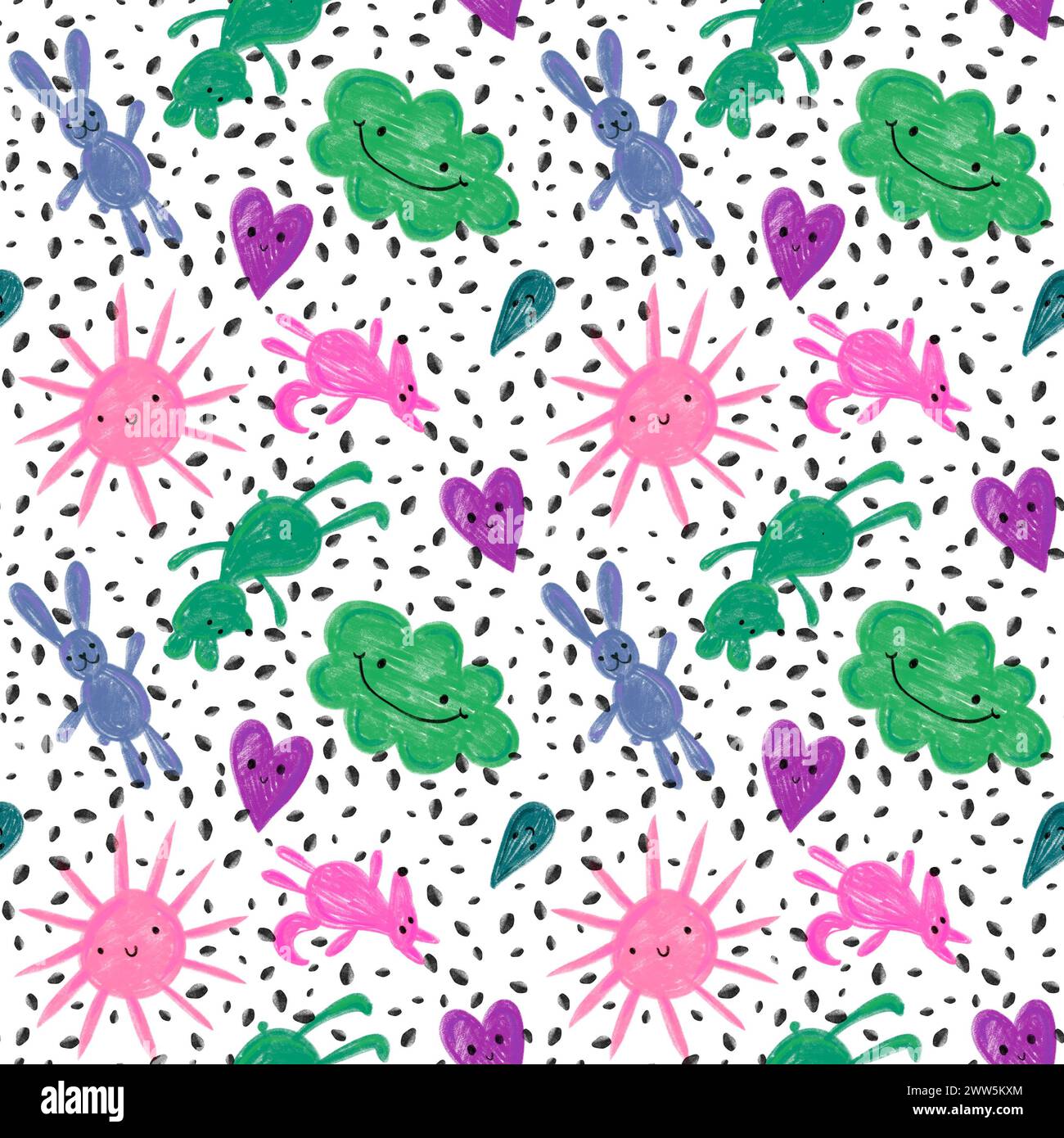 Cartoon scribble animals seamless bears and rabbit and fox and sun and ...