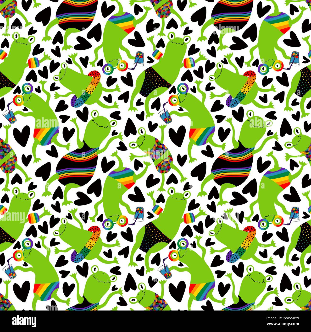 Cartoon summer print with rainbow lgbt frogs seamless pride animals ...