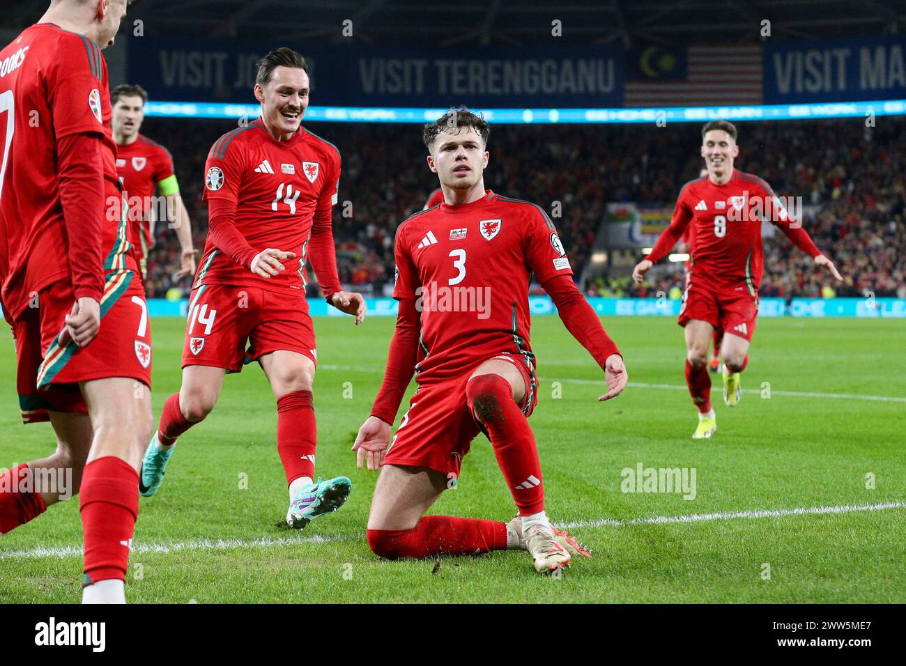 Wales Neco Williams scores a GOAL 2-0 and celebrates during the Wales v ...