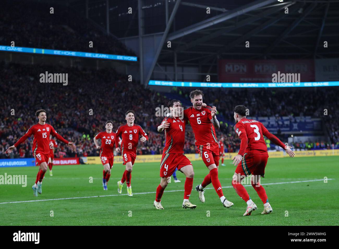 Cardiff, UK. 21st Mar, 2024. Ben Davies, Neco Williams (3) and Joe ...