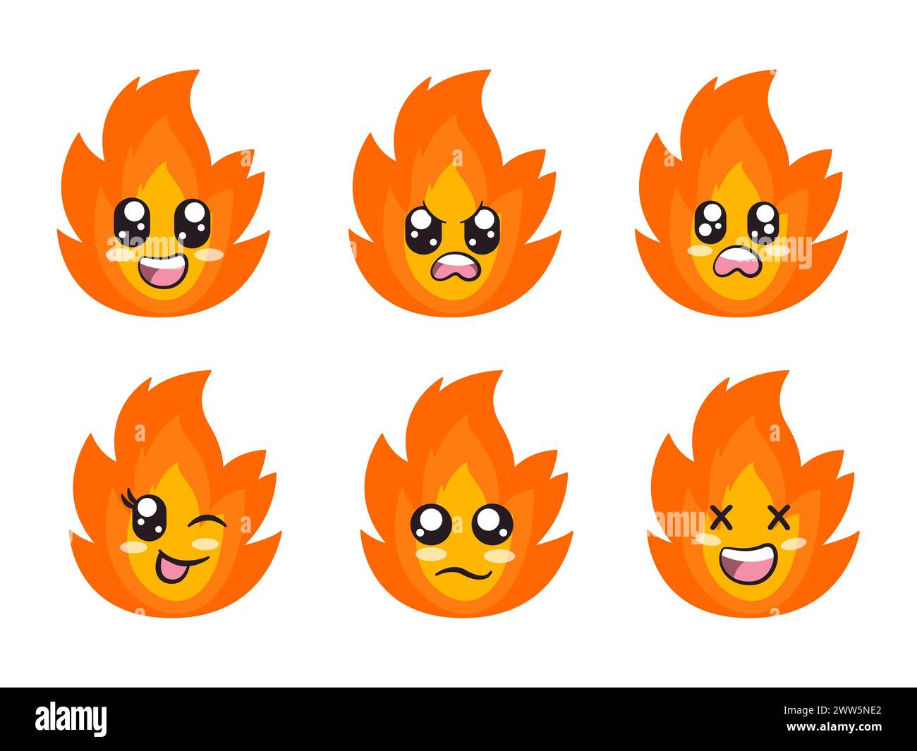 orange color fire character expression smile laughing happy sad blink ...