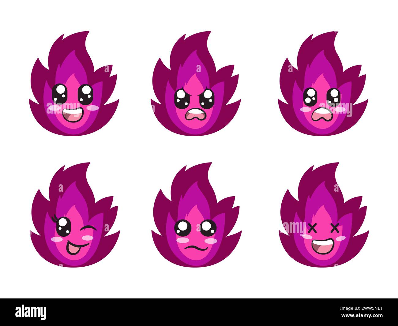 purple color fire character expression smile laughing happy sad blink ...