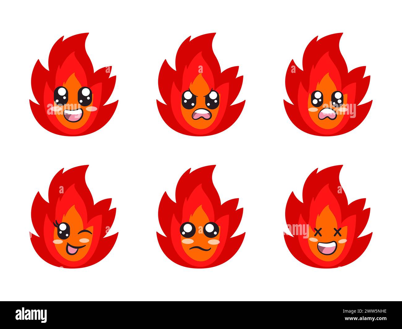 red color fire character expression smile laughing happy sad blink eye ...