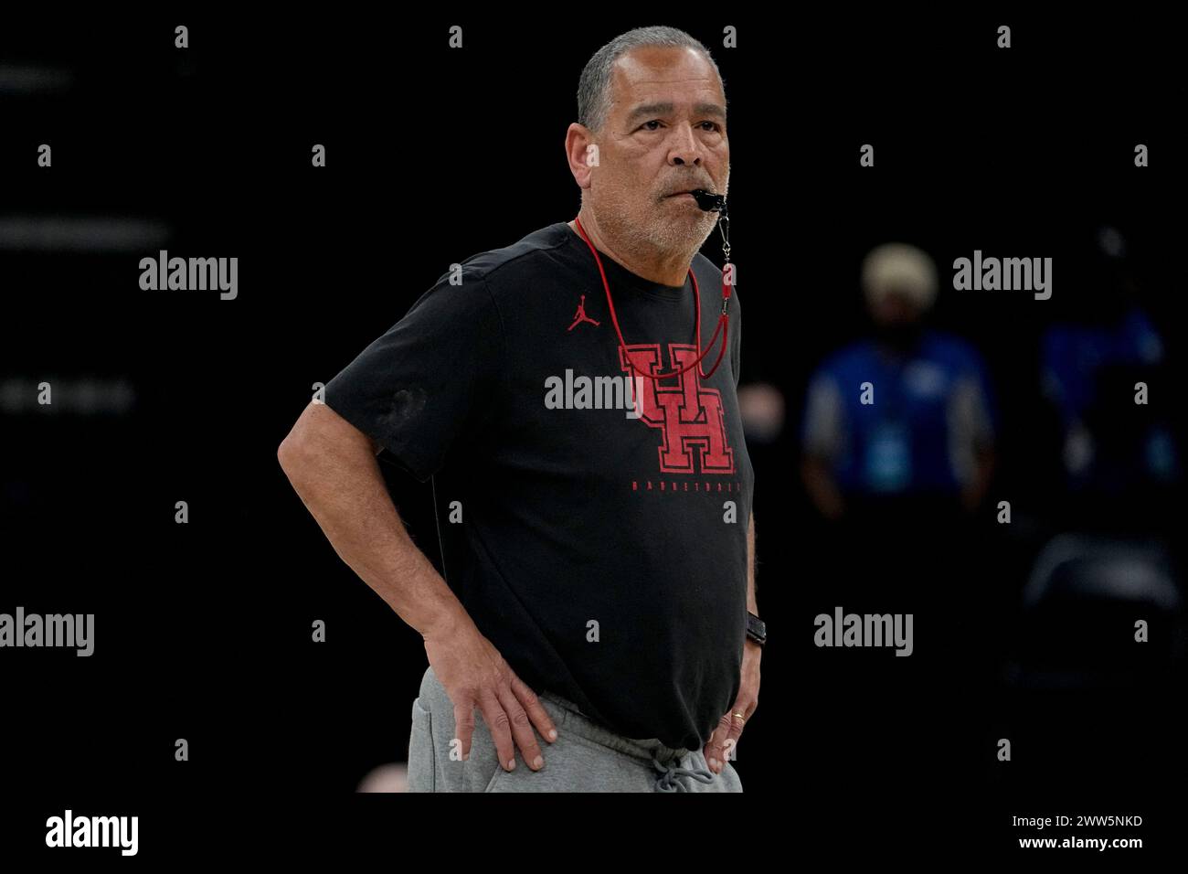 Houston head coach Kelvin Sampson looks onto the court during a ...