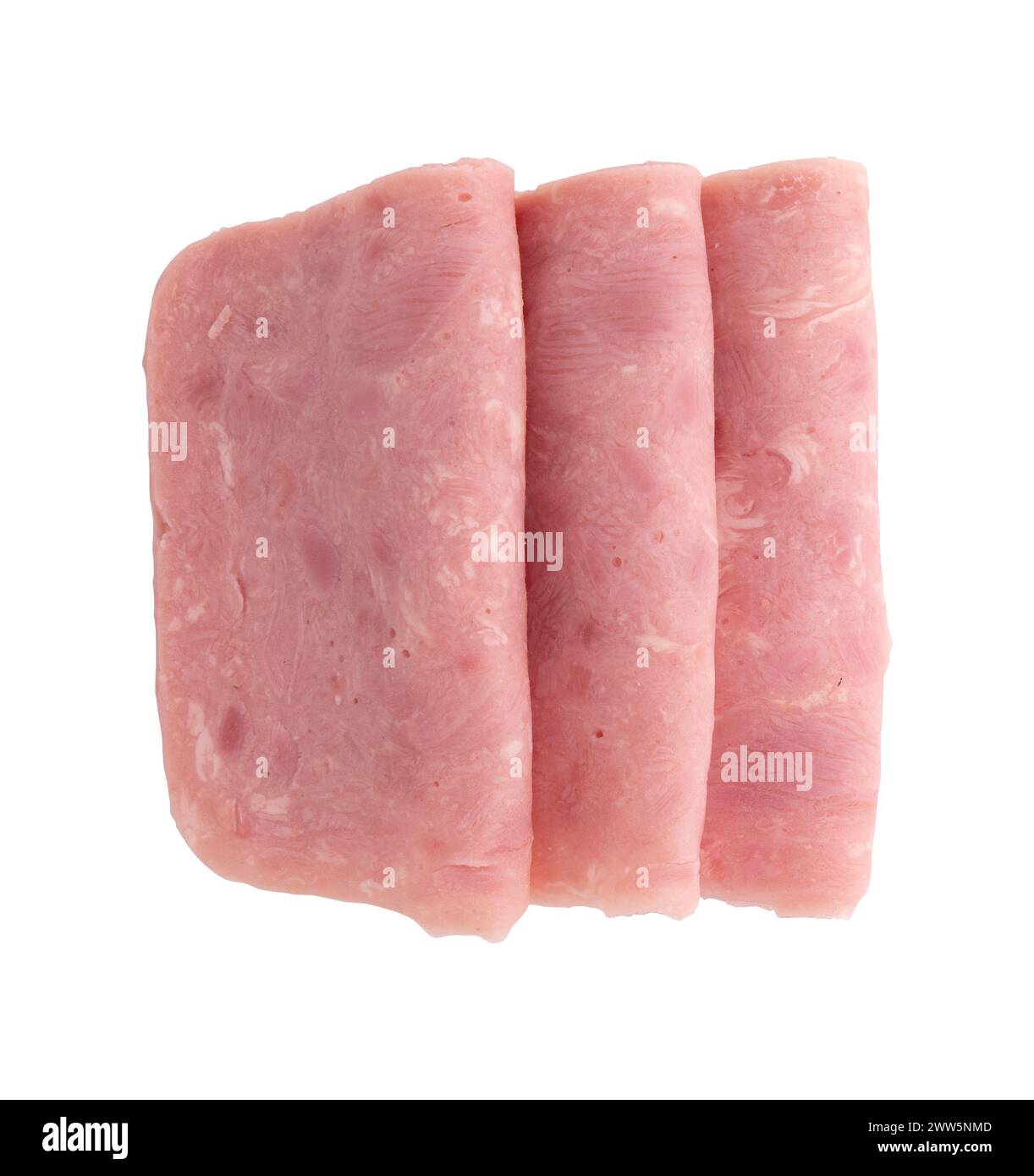 folded slices of boiled ham sausage isolated on white background with ...