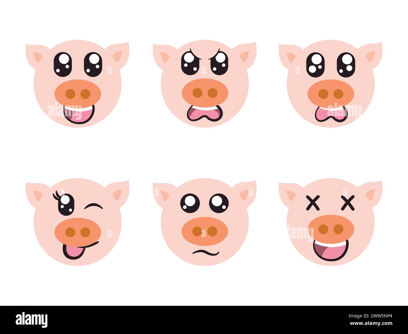 pink color head piggy face character expression smile laughing happy ...