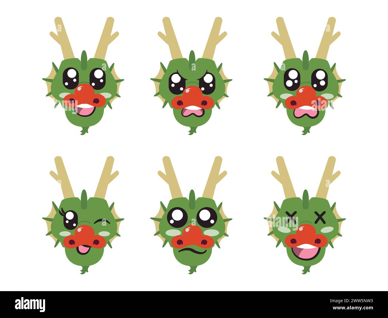 green head dragon horned with face expression smile laughing happy sad ...
