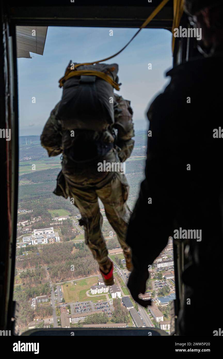 A U.S. Army Soldier jumps out of a C-130J Super Hercules aircraft over ...