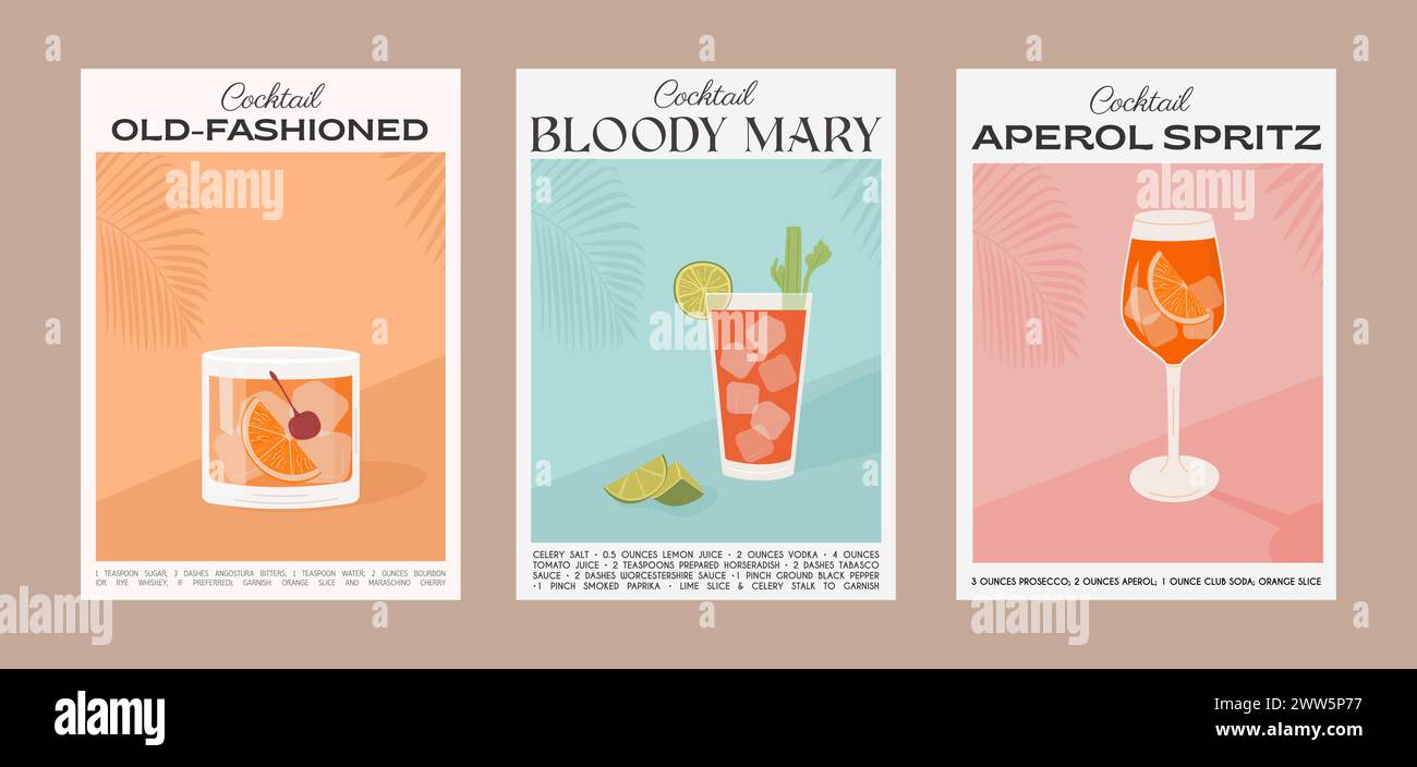 Old Fashioned, Aperol Spritz and Bloody Mary Classic Cocktail recipe ...