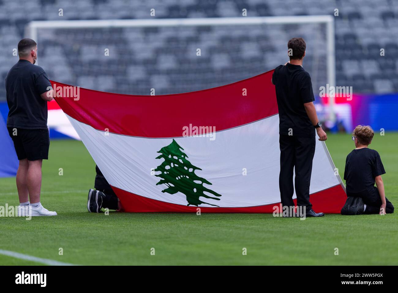 Sydney, Australia. 21st Mar, 2024. The Lebanese flag is displayed on ...
