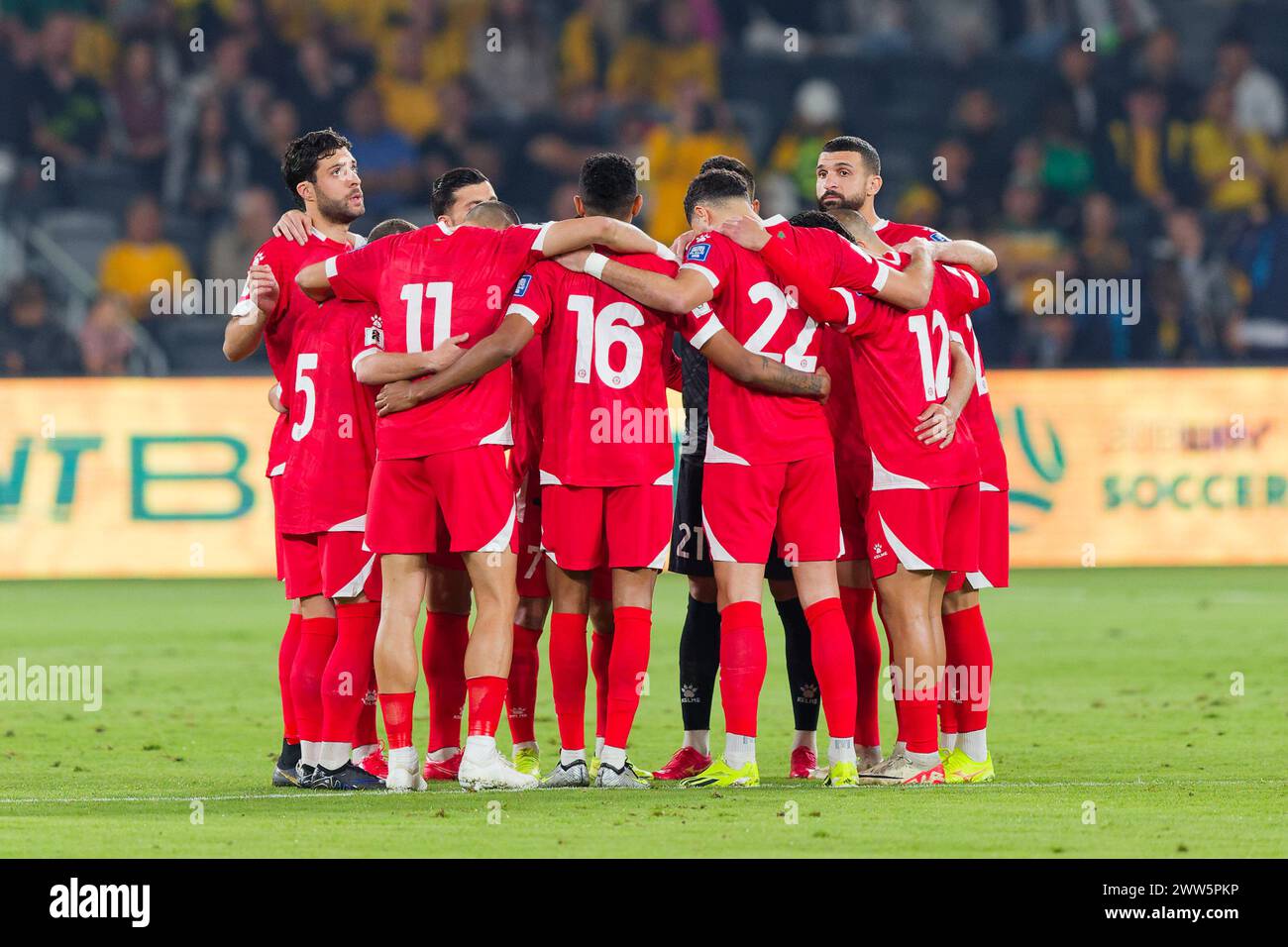 Sydney, Australia. 21st Mar, 2024. Lebanese players form a huddle ...