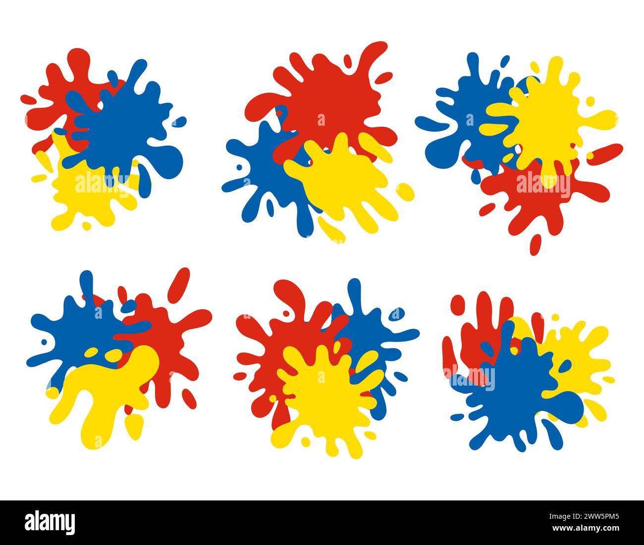 Set of paint splash colorful shapes. Round ink flat splashes ...