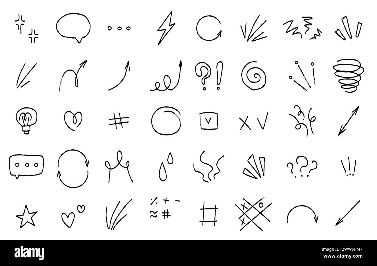 Expression sign, doodle set. Comic decorative brush stroke lines ...