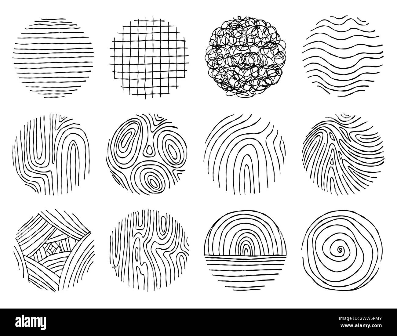 Big Set of round Abstract black Backgrounds . Hand drawn doodle shapes ...
